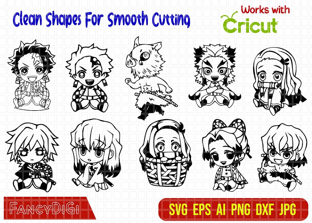Demon Slayer Chibi Vector SVG, Demon Slayer SVG, Chibi Anime | Inspire ...