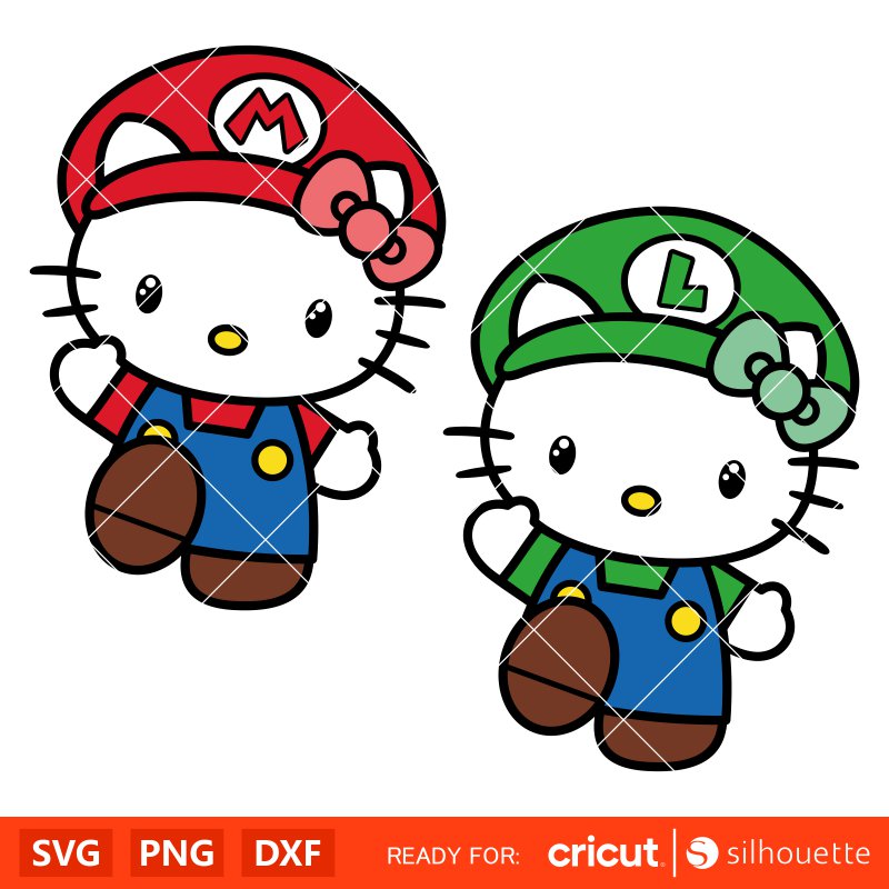 Mario & Luigi Hello Kitty Bundle Svg, Super Mario Svg, Mario - Inspire ...
