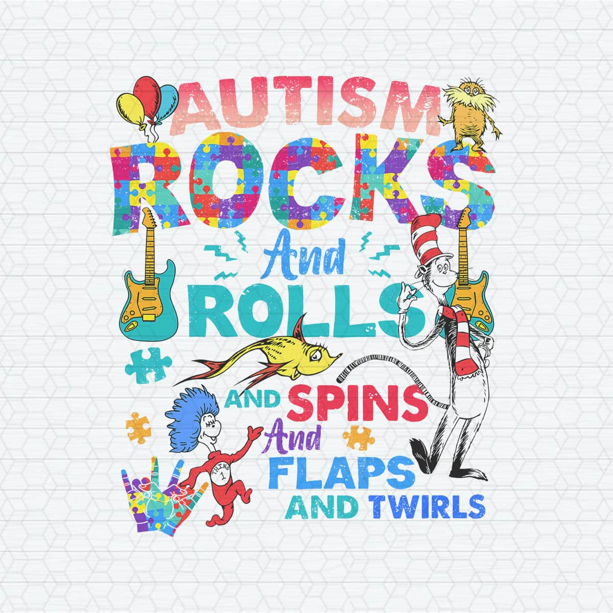 Autism Rocks And Rolls And Spins Dr Seuss PNG | Inspire Uplift