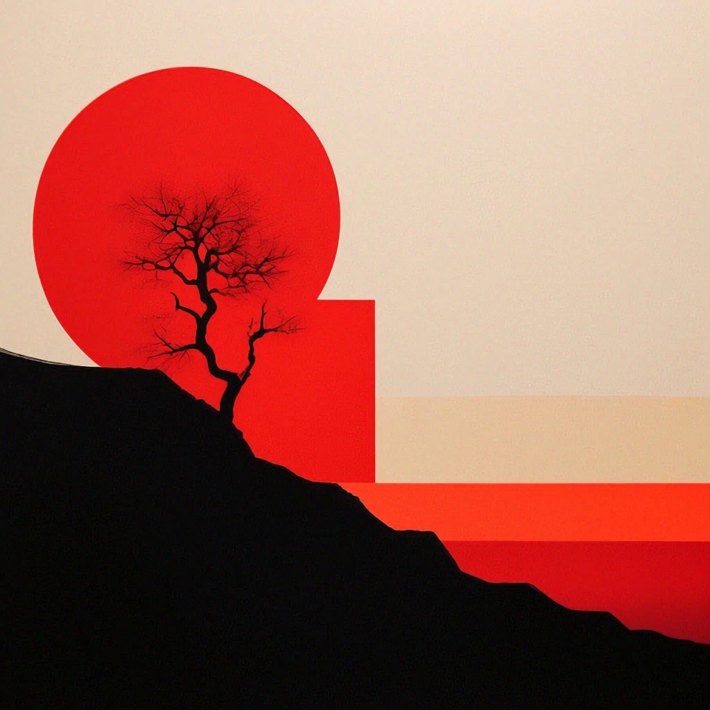 Abstract Red Sunset Landscape Tree Painting, Abstract Beach - Inspire ...