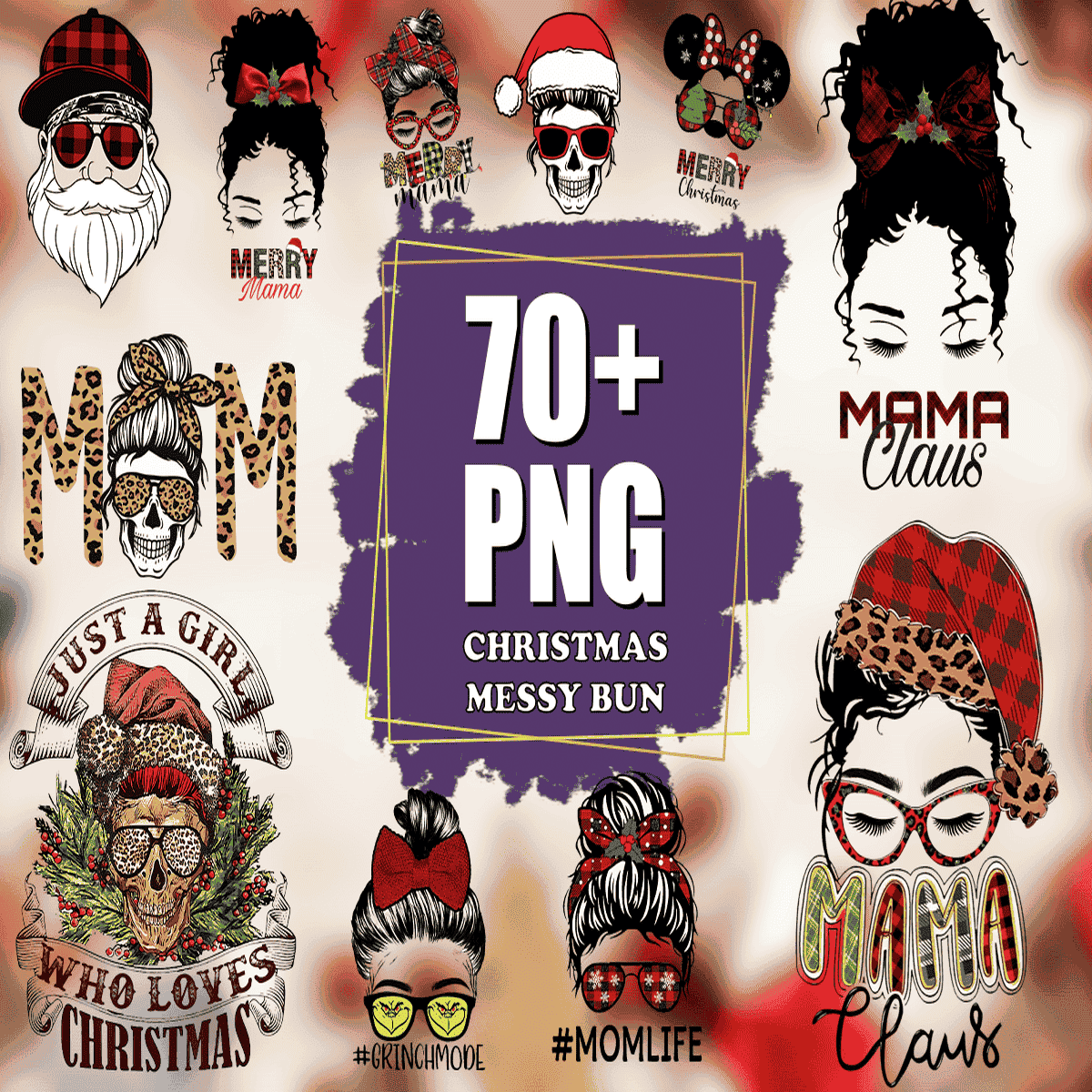 70 Messy Bun Christmas PNG Bundle, Mom Christmas PNG Mother' | Inspire ...