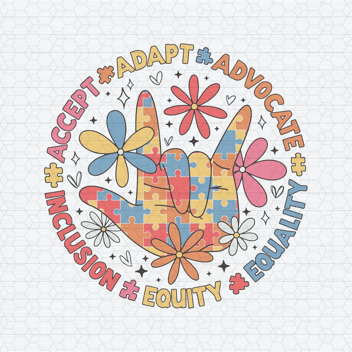 Accept Adapt Advocate Inclusion Equity Equality Autism SVG | Inspire Uplift