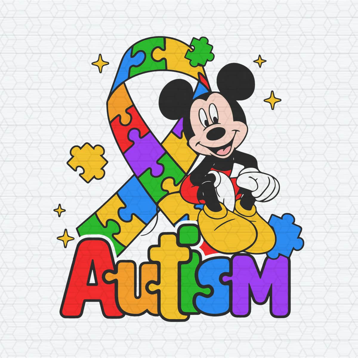 Mickey Autism Awareness Ribbon Puzzle Piece SVG | Inspire Uplift