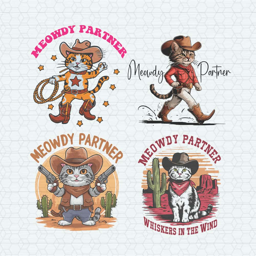 Meowdy Partner Cowboy Cat SVG PNG Bundle | Inspire Uplift