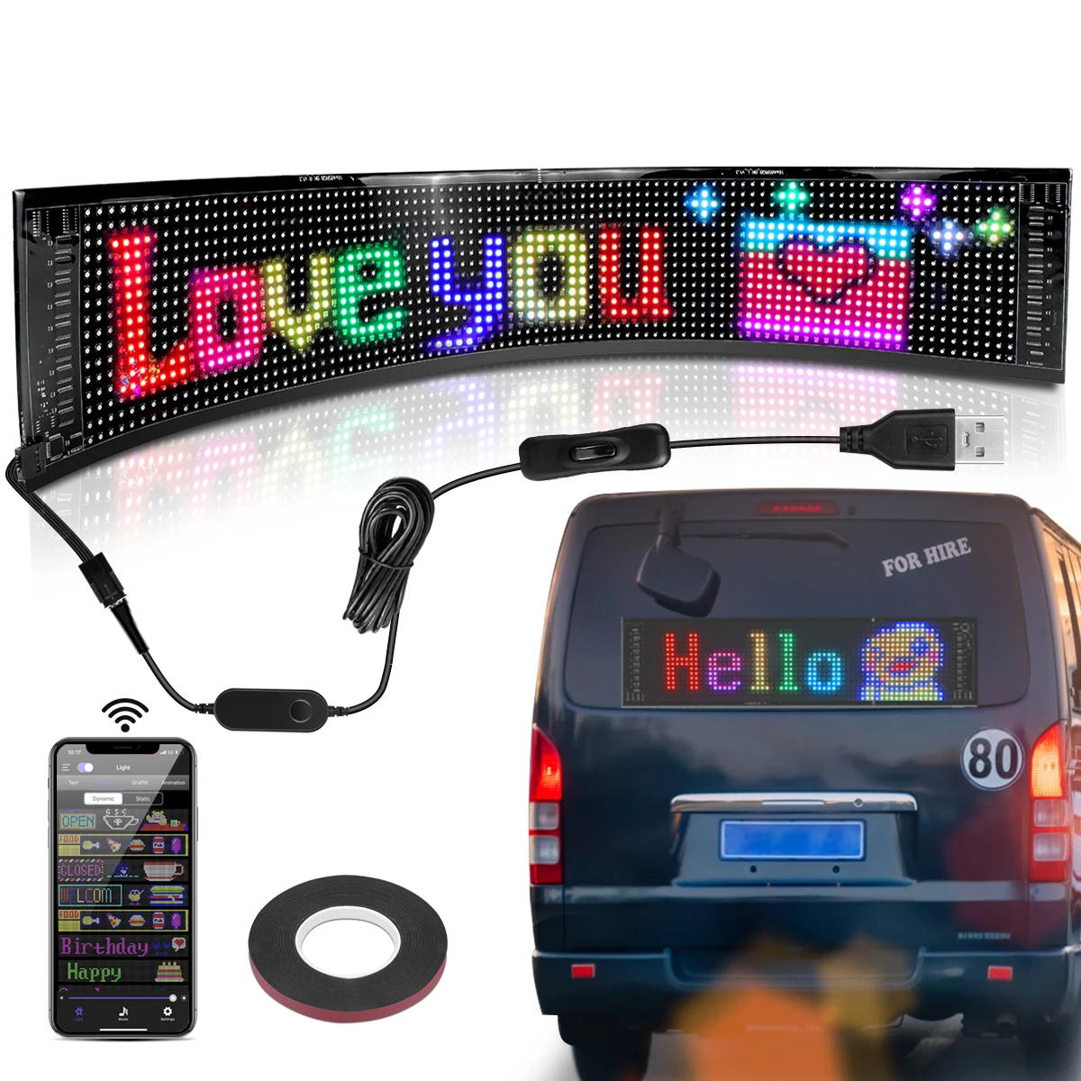 Scrolling Advertising LED Sign USB 5V Bluetooth Control Log | Inspire ...
