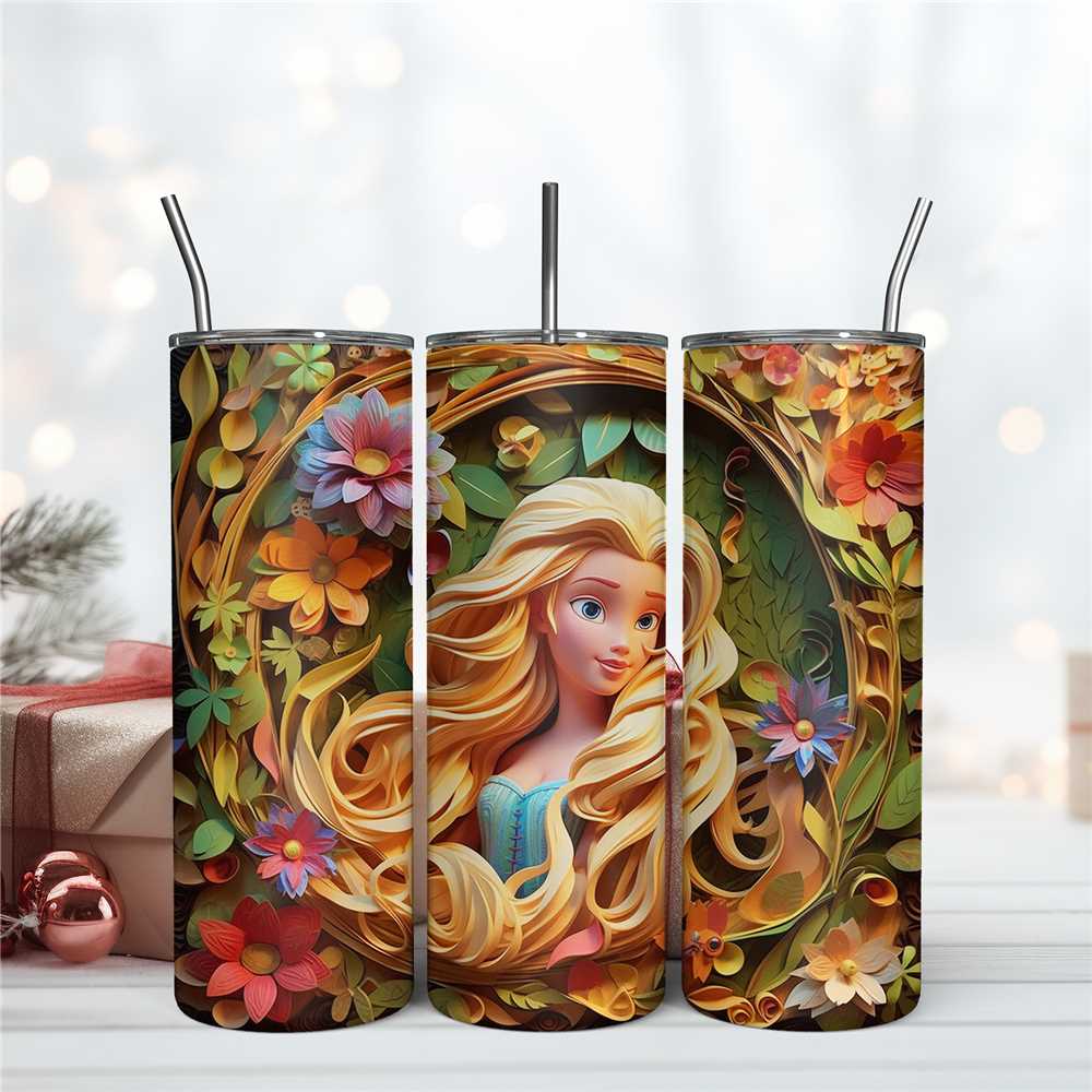 Rapunzel With Floral Tumbler 20oz Skinny Wrap Png Disney Tan | Inspire ...