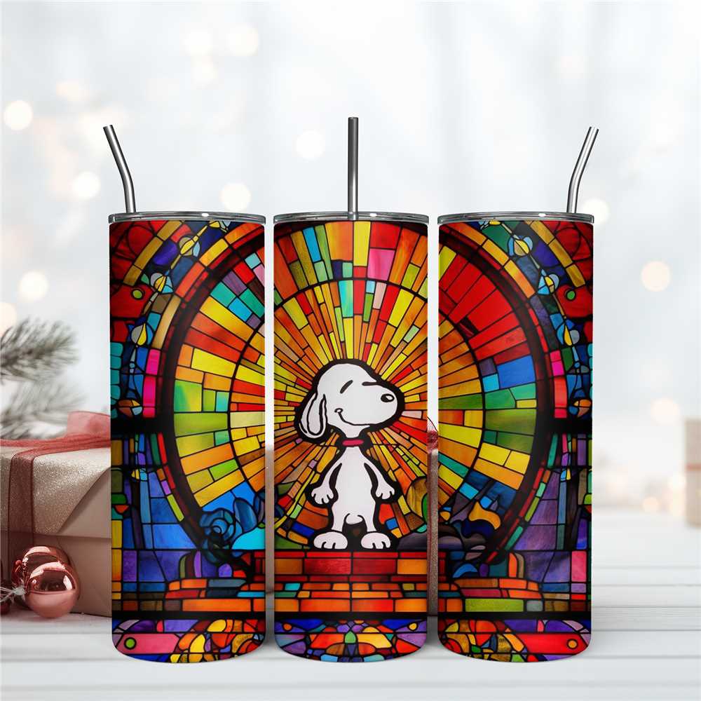 Snoopy Dog Stained Glass 20Oz Tumbler Wrap Sublimation Png - Inspire Uplift