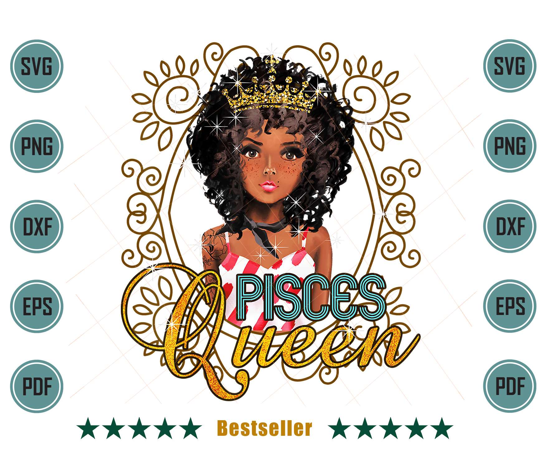 Black Pisces Queen Melanin Natural Hair Retro Vintage Png | Inspire Uplift