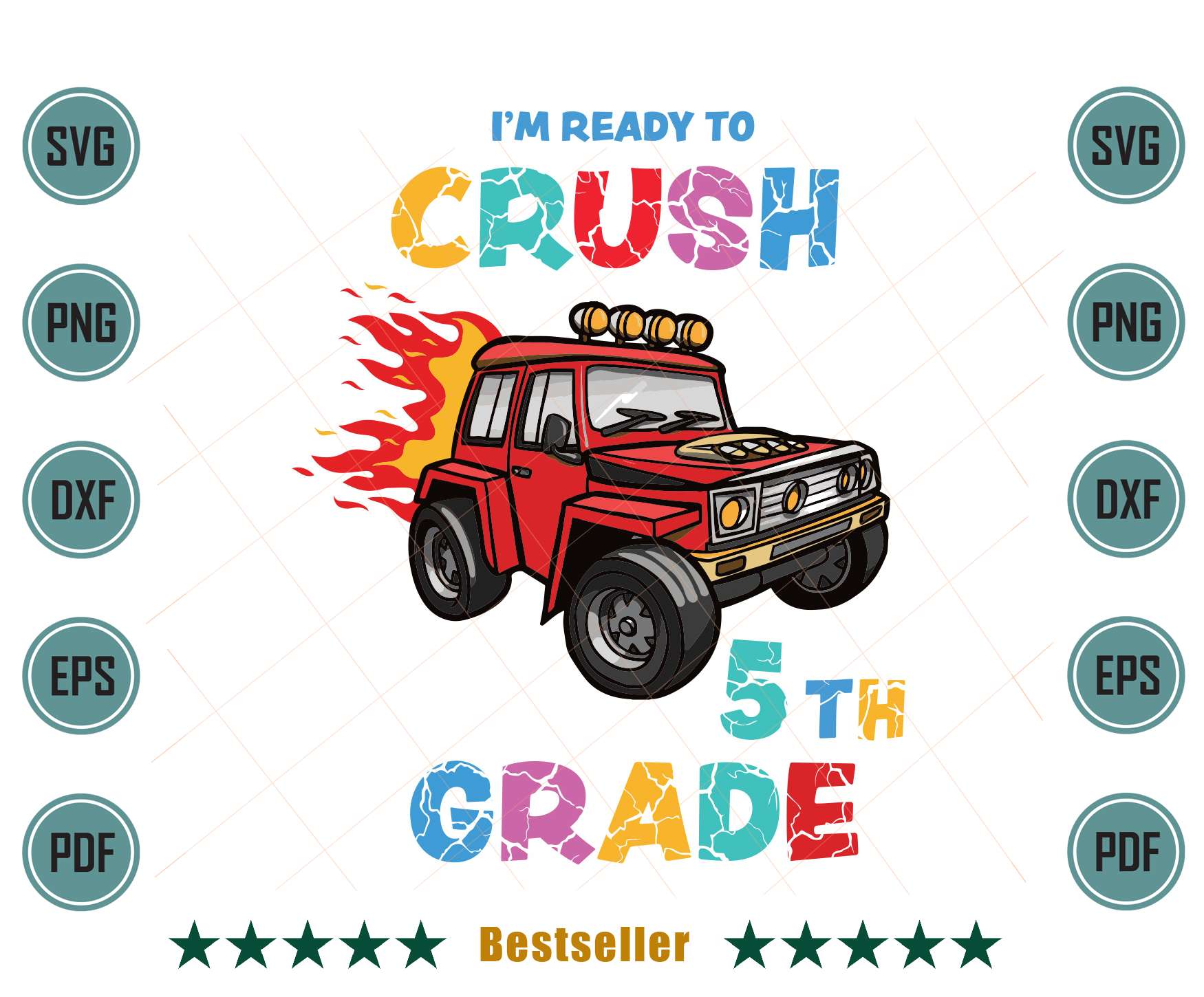 Im Ready To Crush 5th Grade Monster Truck Kid Svg | Inspire Uplift
