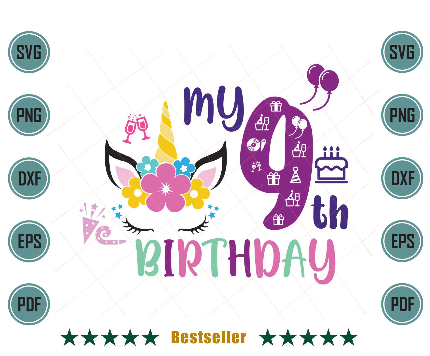 My 9th Birthday Unicorn Birthday Girl Svg | Inspire Uplift