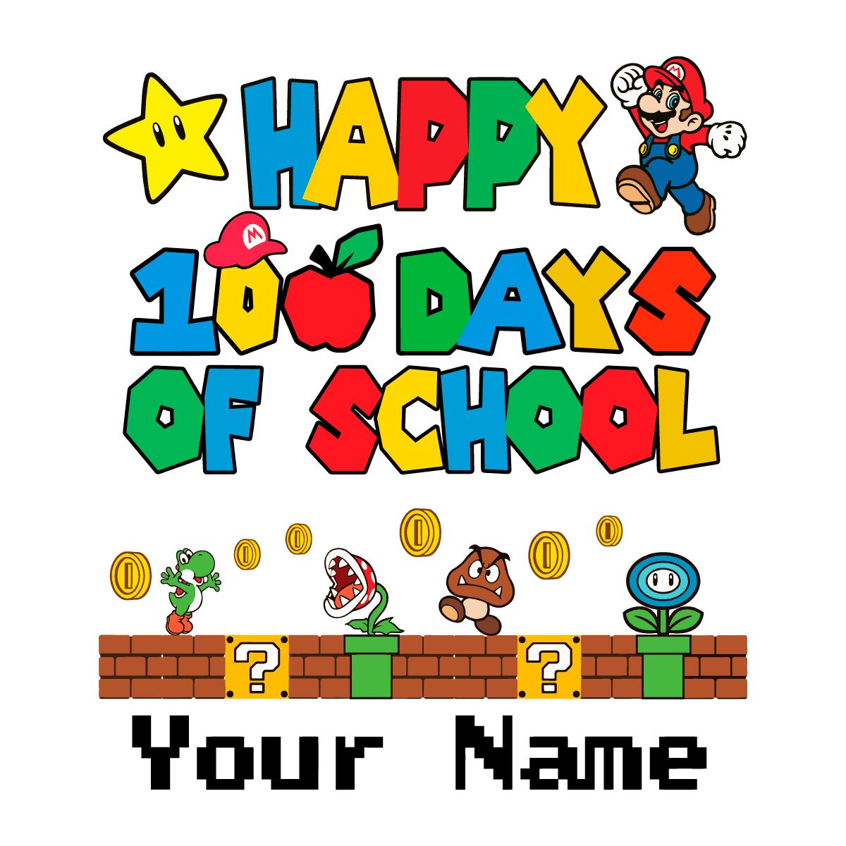 Custom 100 Days Of School Mario SVG | Inspire Uplift
