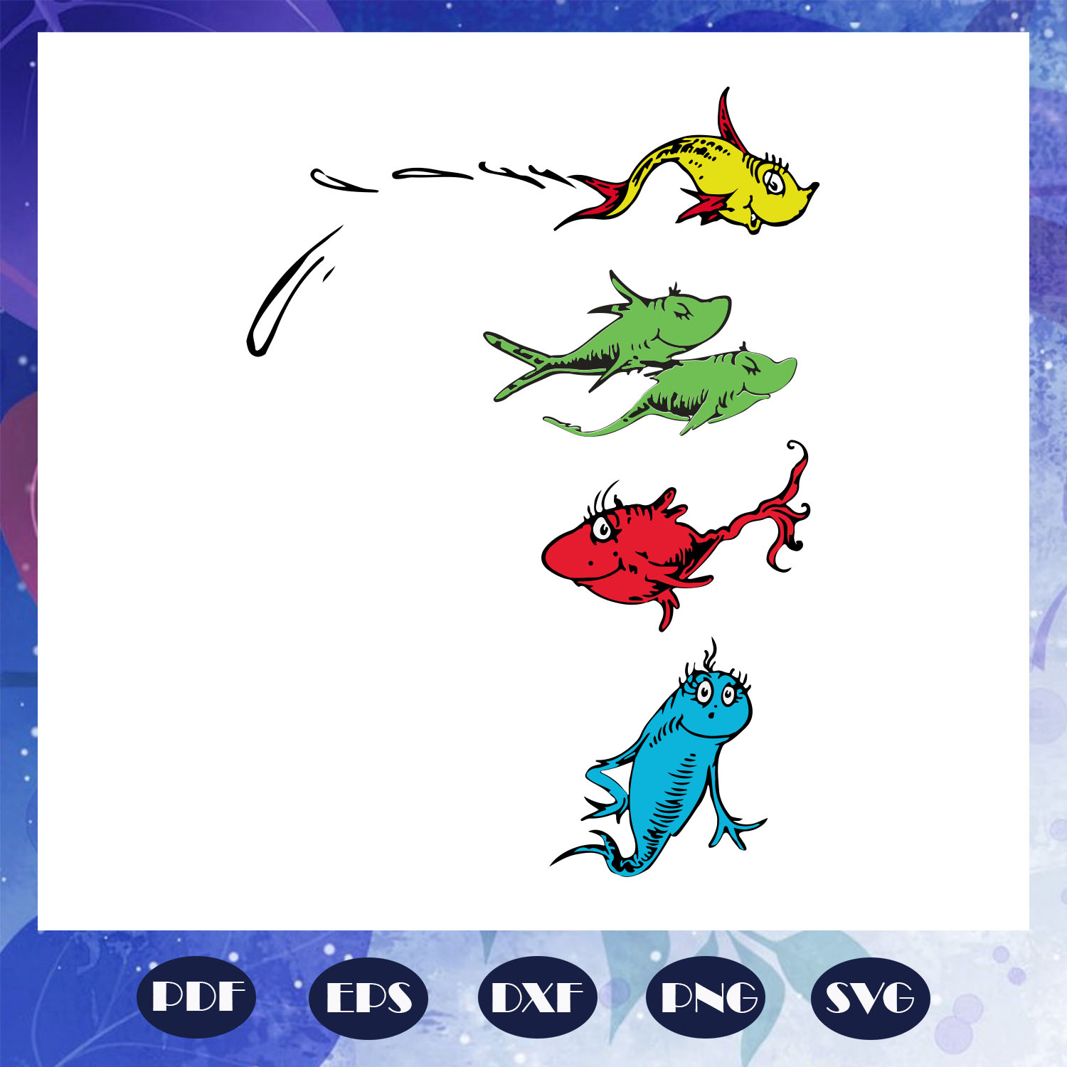 One fish two fish red fish blue fish svg, Dr seuss school th | Inspire ...