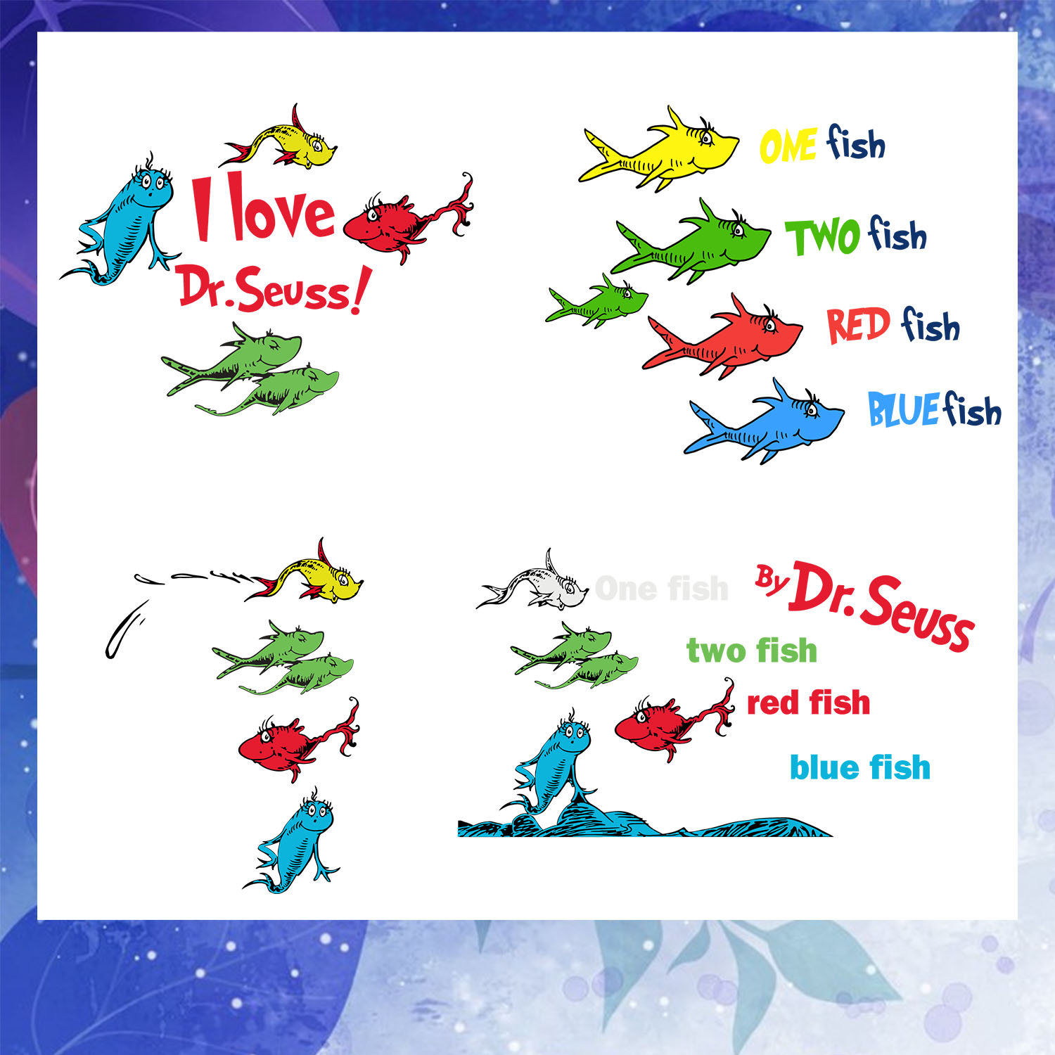One fish two fish red fish blue fish svg, Dr seuss svg, Grin - Inspire ...