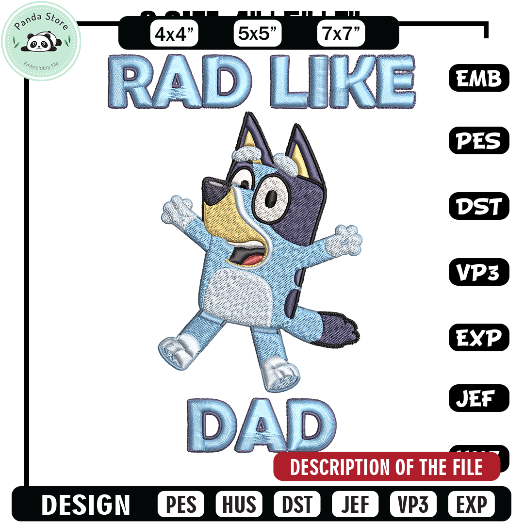 Bluey Rad Like Dad Embroidery design, Bluey Rad Like Dad Emb | Inspire ...