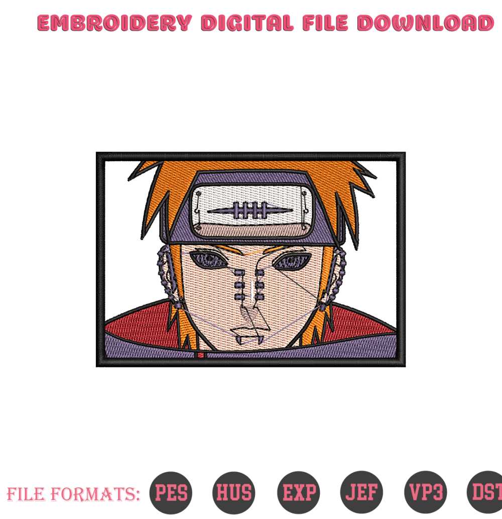 Pain Face Anime Naruto Embroidery Design Instant Download | Inspire Uplift
