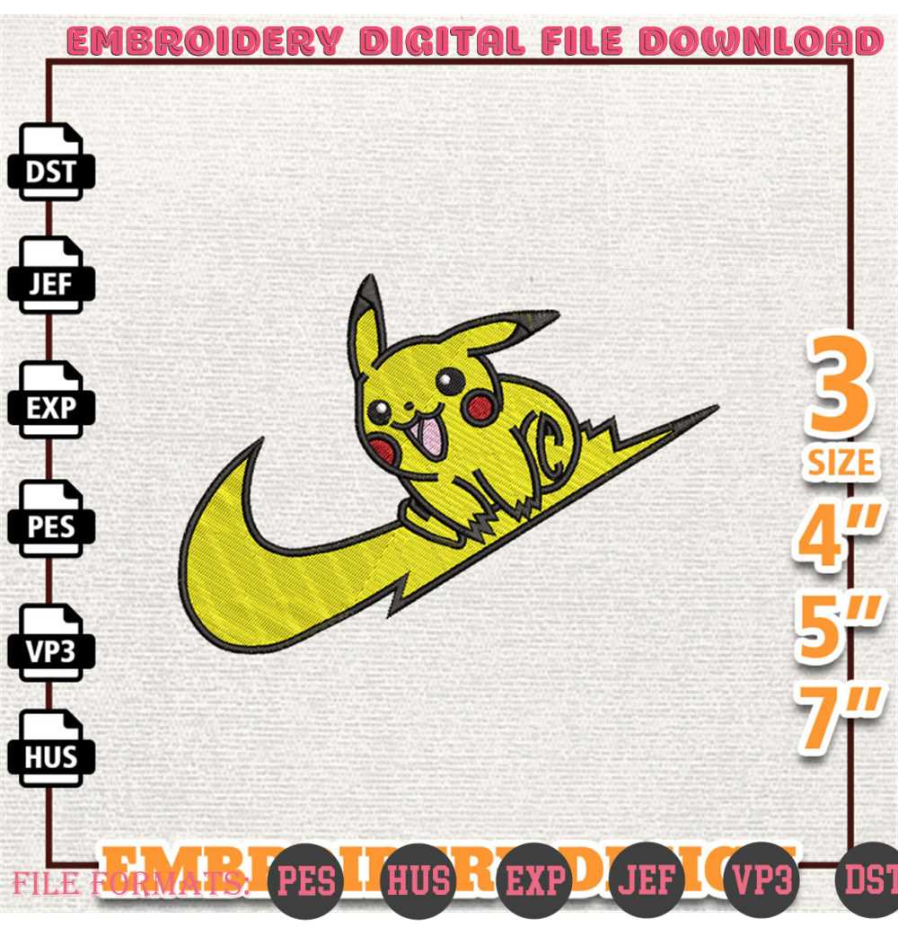 Nike Pikachu Pokemon Embroidery Design, Anime Embroidery Des - Inspire ...