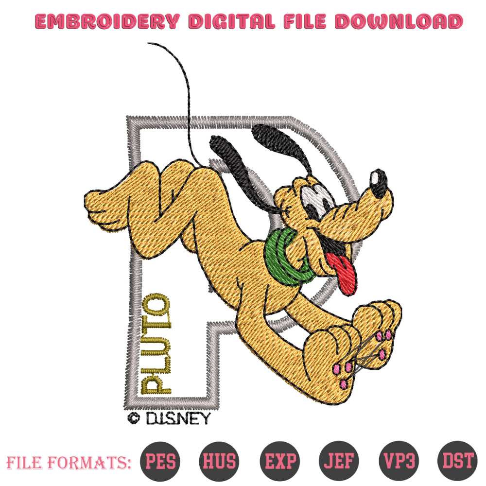Pluto Dog And P Letter Embroidery Design Download - Inspire Uplift
