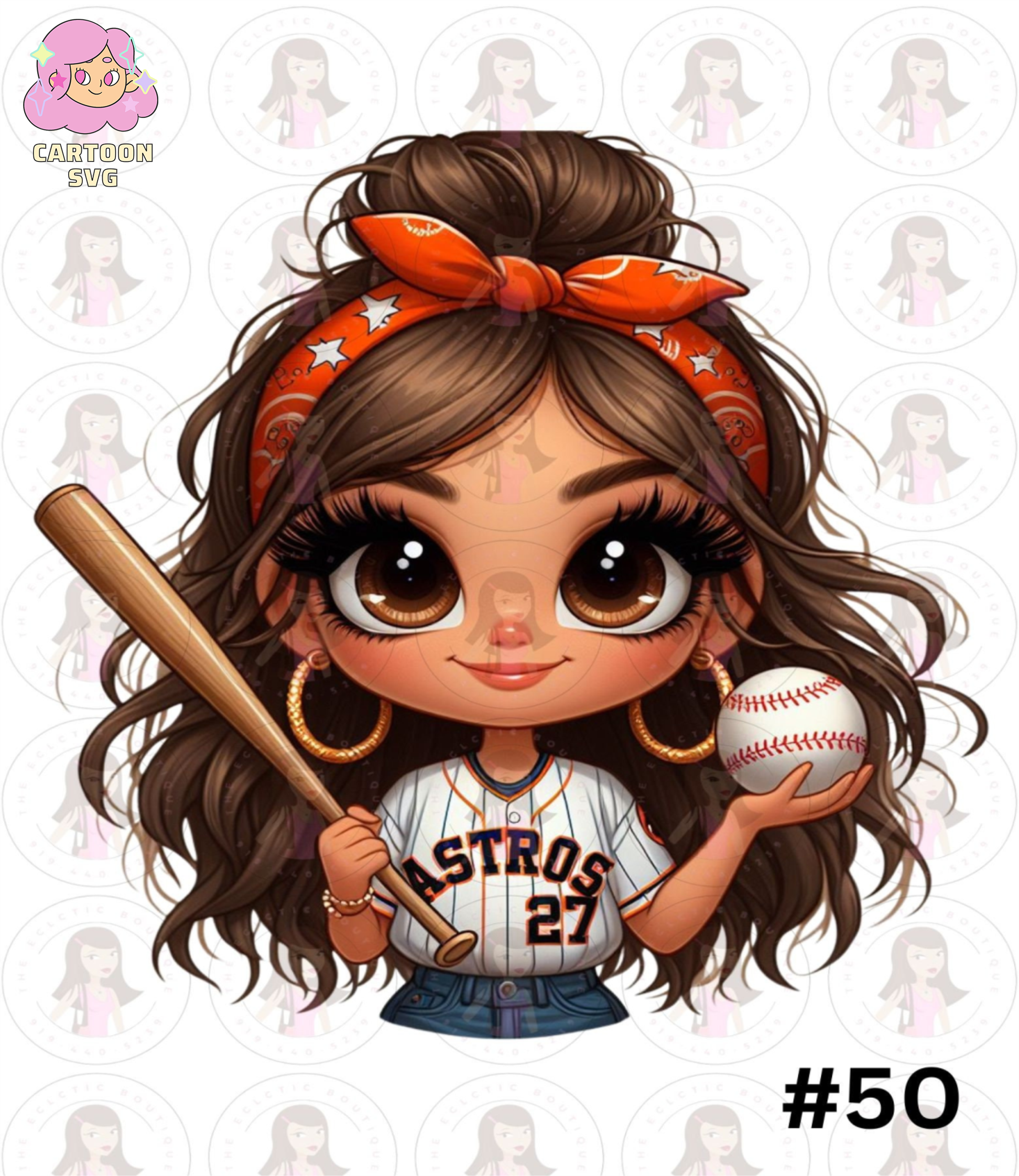 Cartoon Girl Baseball Fan Astros Brown Hair Brown Eyes Hazel - Inspire ...