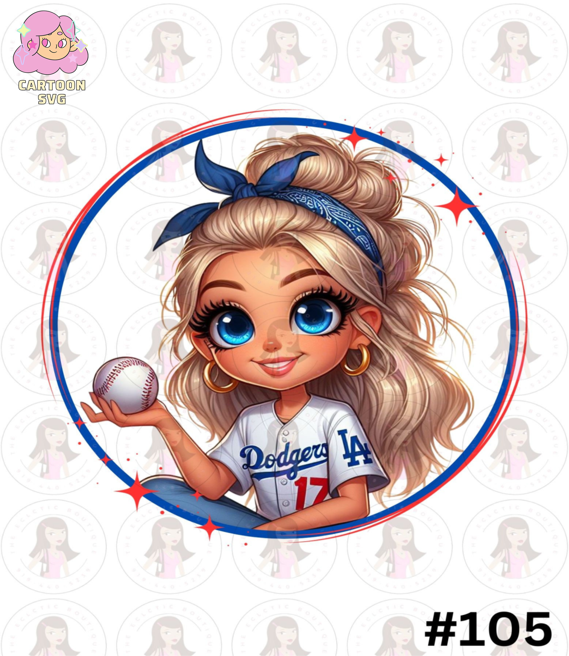 Cartoon Girl Baseball Fan Dodgers Blonde Hair Blue Eyes Mess | Inspire ...
