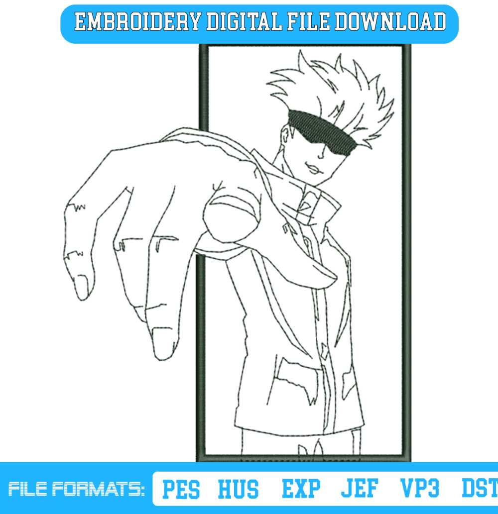 Gojo LineArt Funny Embroidery Design Anime Cartoon - Inspire Uplift