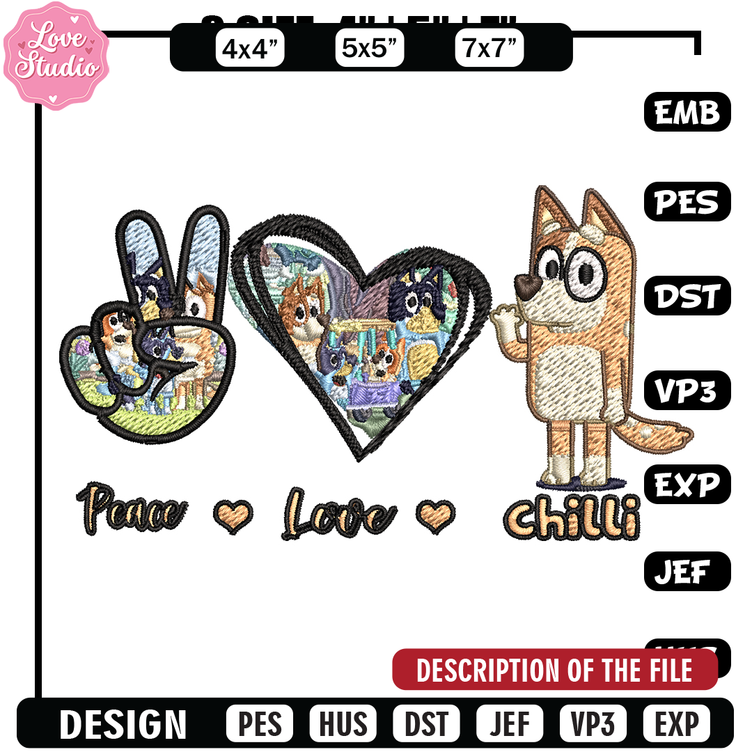Bluey Peace Love bandit Embroidery design, Bluey cartoon Emb | Inspire ...