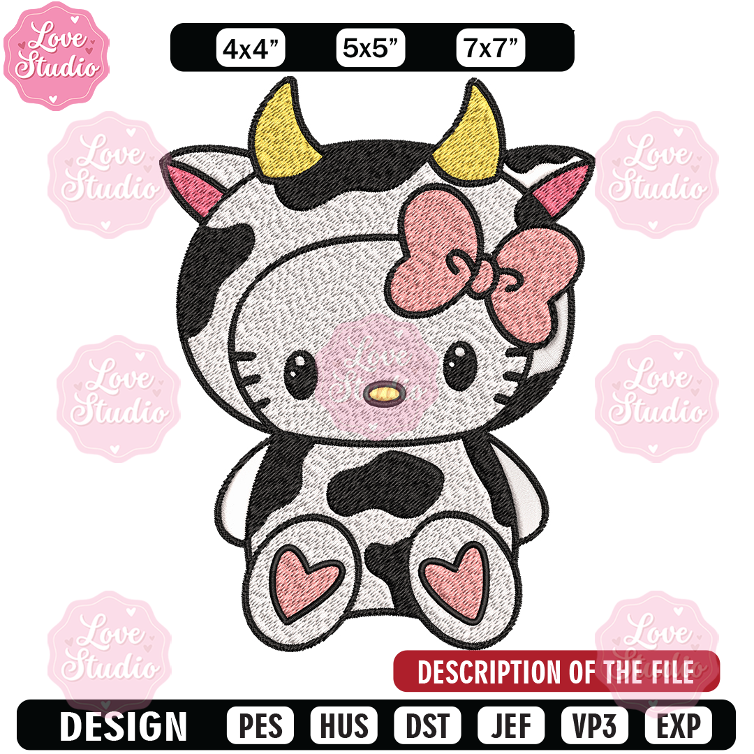 Cow Hello Kitty Embroidery design, Cow Hello Kitty Embroider | Inspire ...