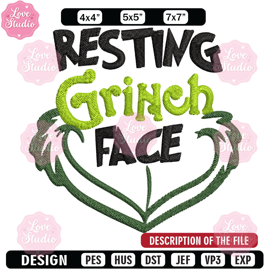 Resting Grinch Face Embroidery design, Grinch christmas Embr - Inspire ...