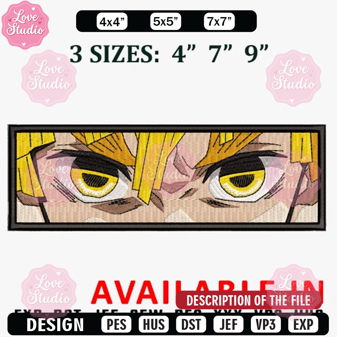 Zenitsu eyes frame embroidery design, Anime Embroidery, Anim - Inspire ...