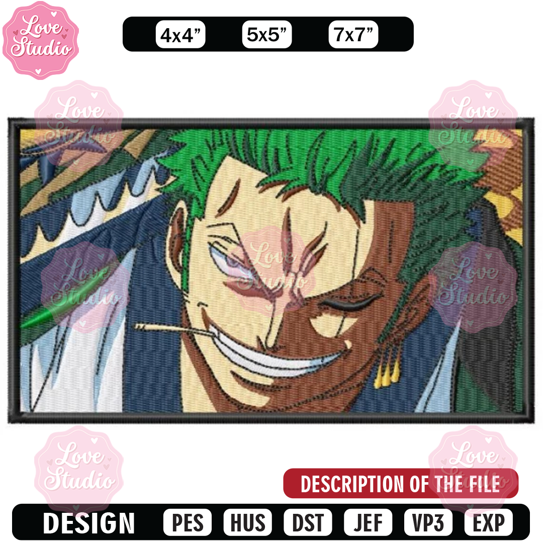 Zoro rectangle embroidery design, Anime design, Embroidered | Inspire ...
