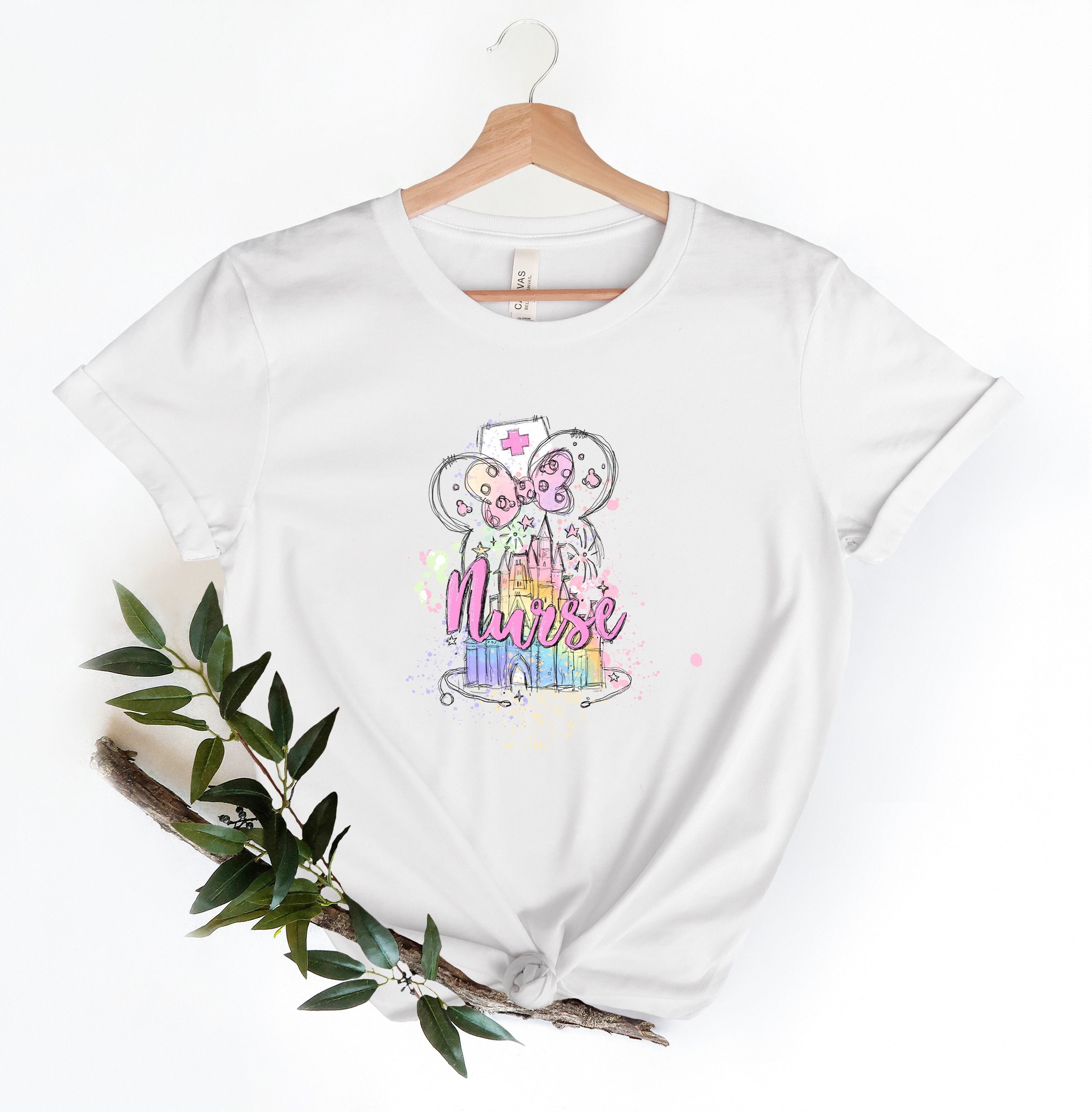 Disney Watercolor Castle Minnie Nurse Shirt, Minnie Nurse Sh | Inspire ...