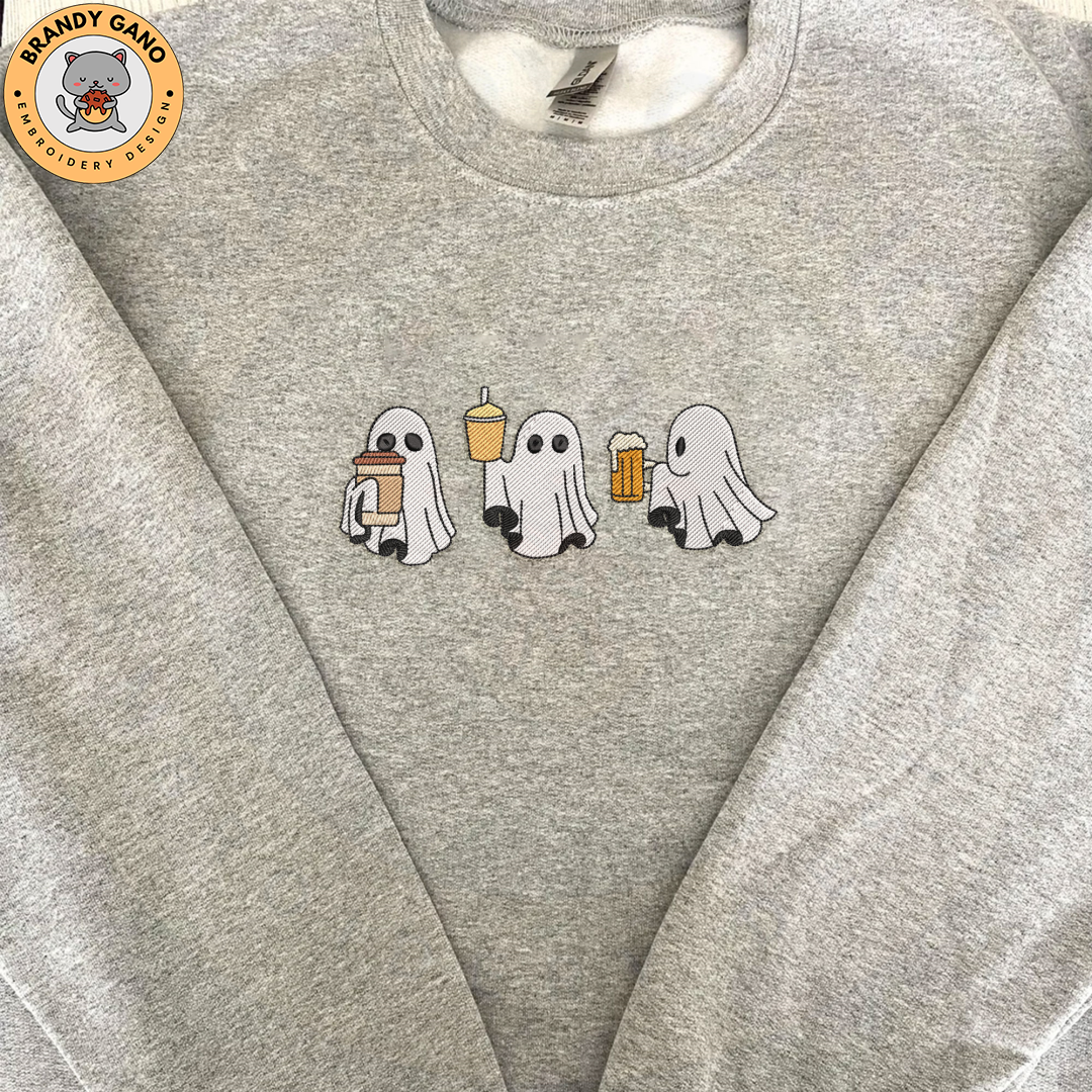 Little Ghost Ice Coffee Embroidery Machine Design, Cute Ghos | Inspire ...