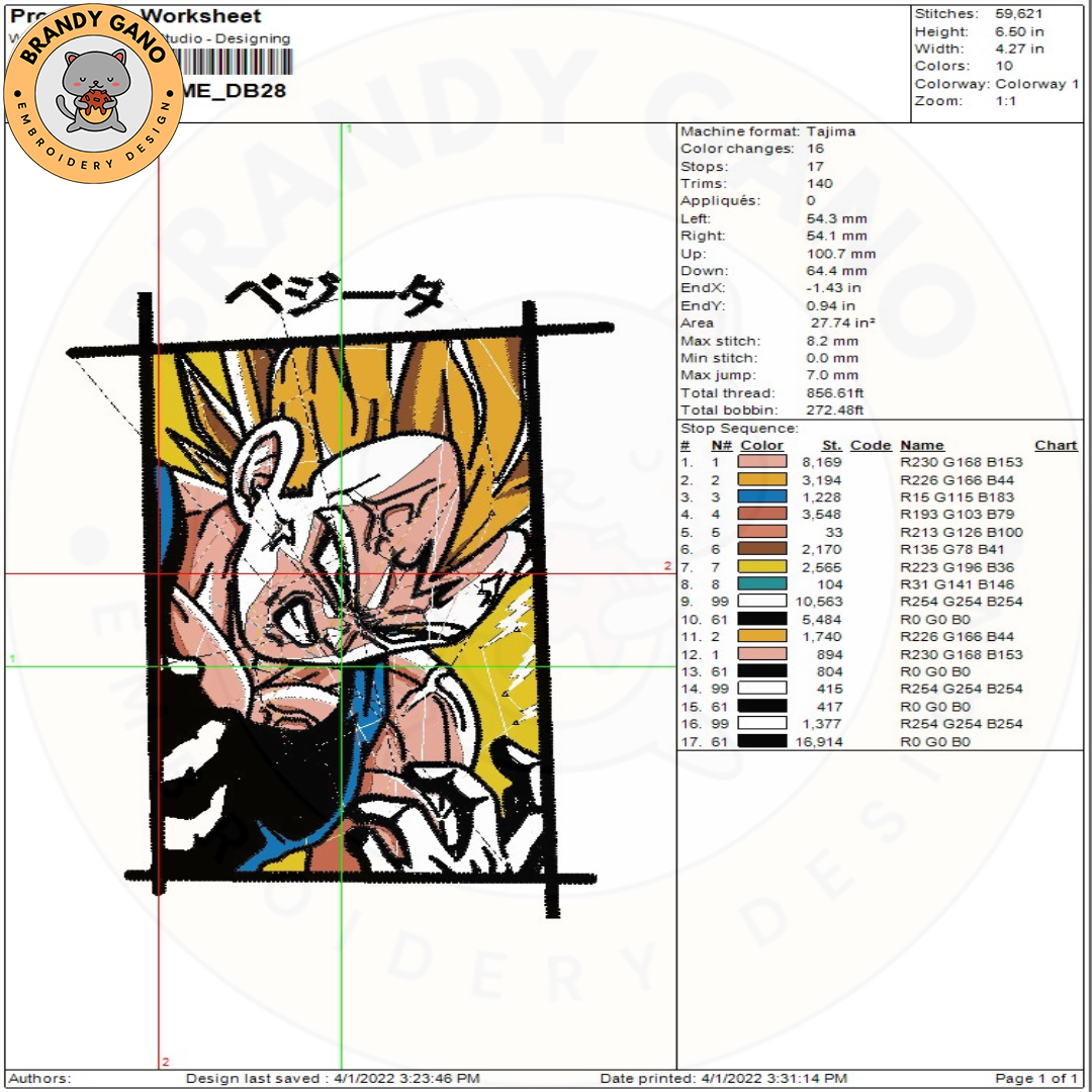 MAJIN VEGETA EMBROIDERY DESIGNS PES DST JEF FILES INSTANT D - Inspire ...