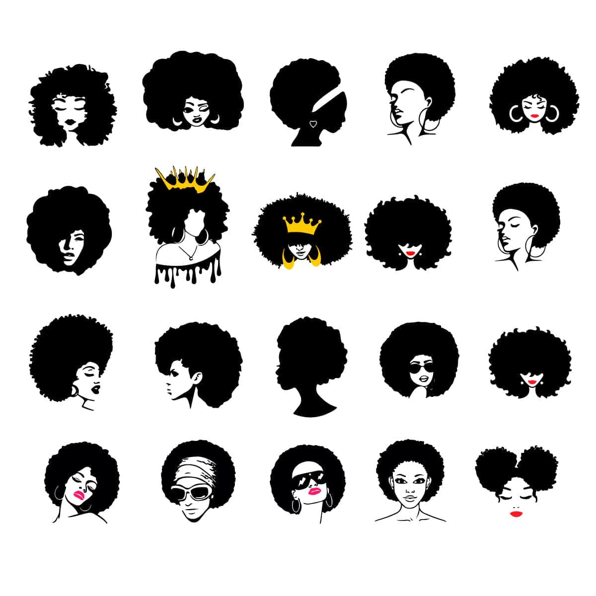 Afro Woman Bundle Svg Afro Woman Vector Afro Woman Silhoue Inspire
