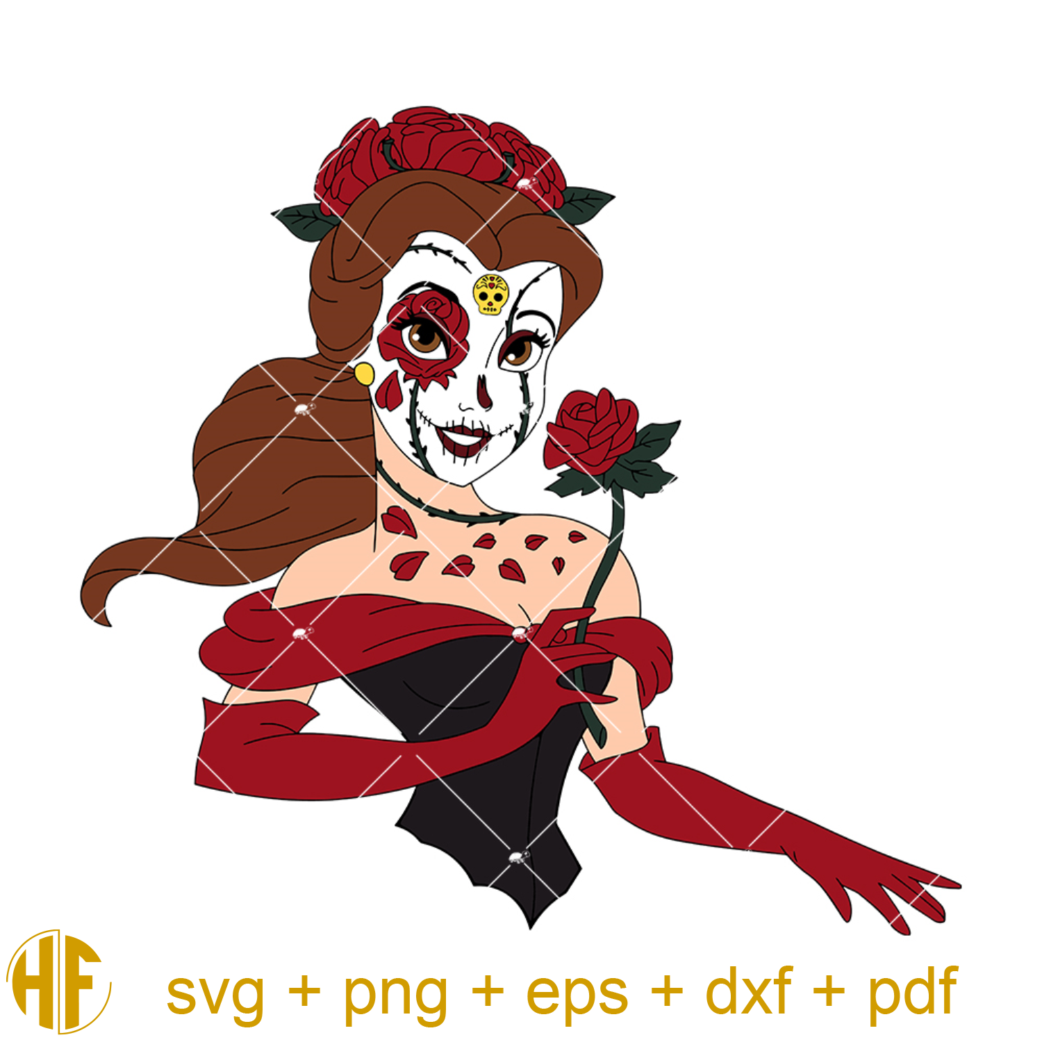 Princess Belle Day of the Dead Svg, Princess Belle Halloween | Inspire ...
