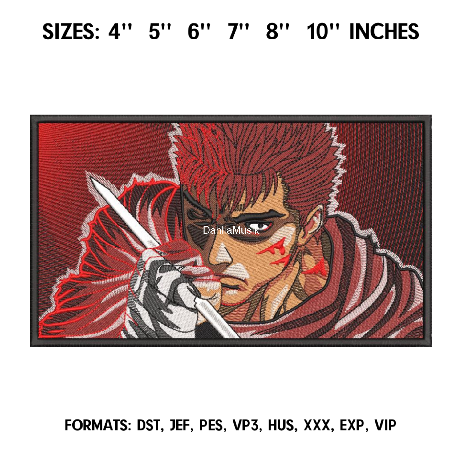 Berserk Embroidery Design File Guts Berserk Anime Embroidery | Inspire ...
