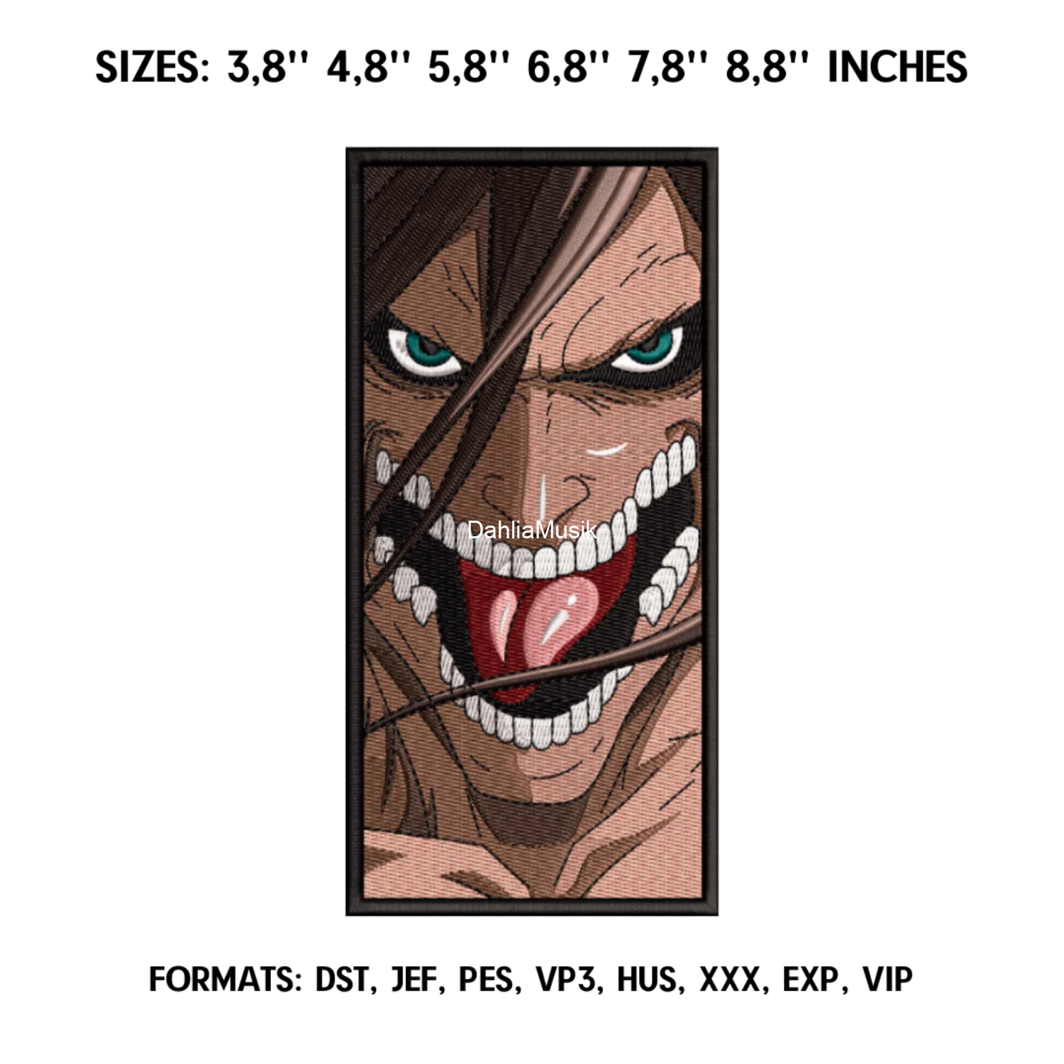 Eren Yeager Embroidery Design File Attack on Titan Anime Emb - Inspire ...