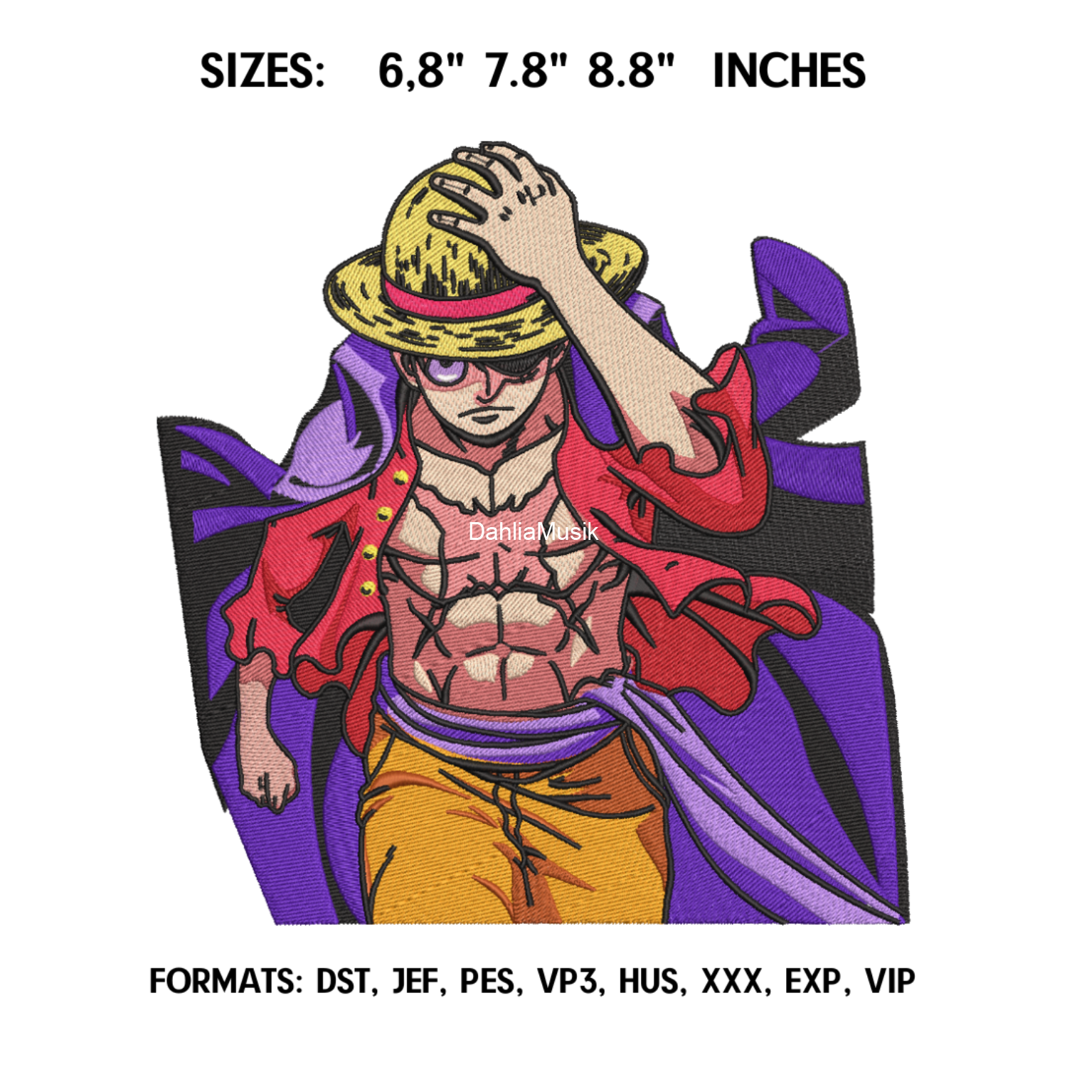 Monkey D Luffy Embroidery Design File, One Piece Anime Embro | Inspire ...