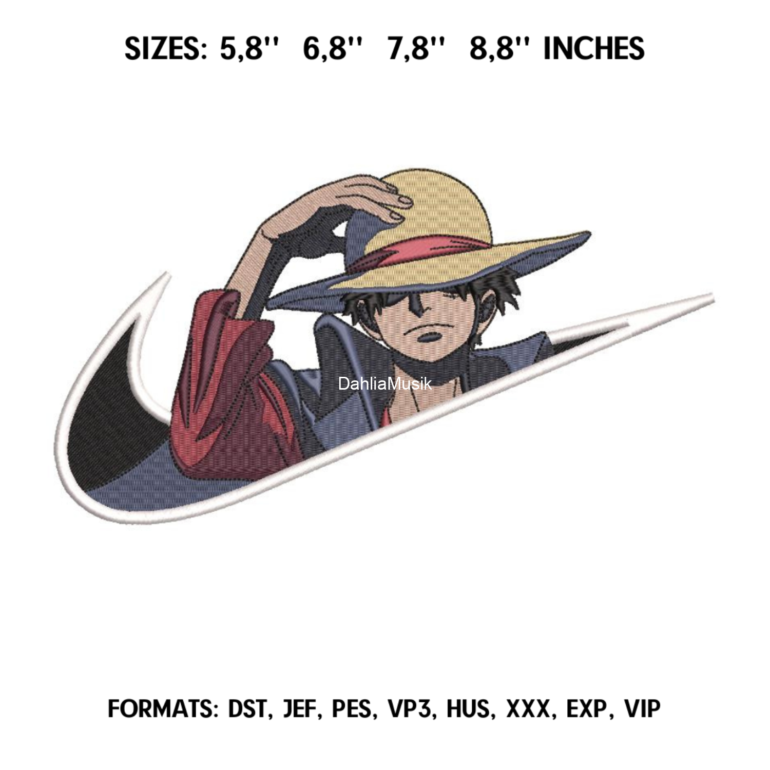 Monkey D Luffy Embroidery Design FileAnime Embroidery Design - Inspire ...