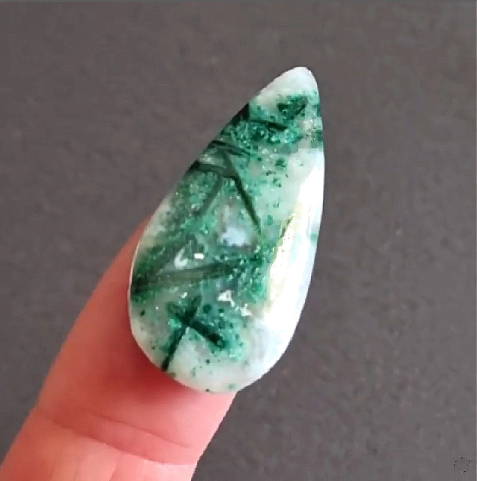 Rare Malachite in calcite natural stone cabochon 35 x 17 x 4 | Inspire ...