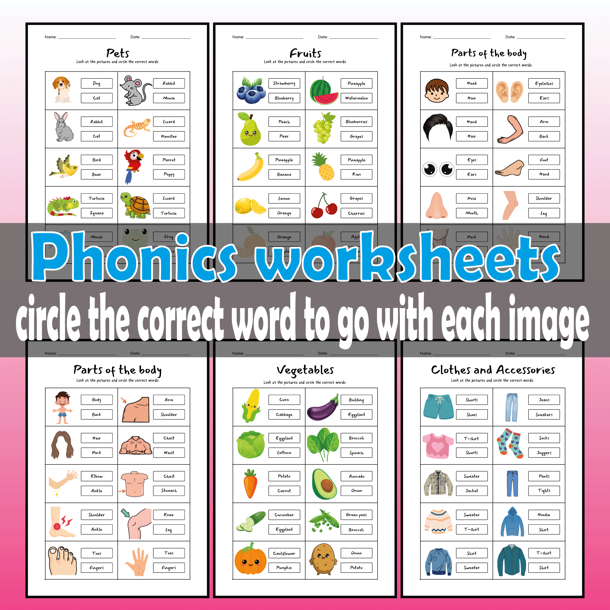 worksheets - circle the correct word to go with each image | Inspire Uplift