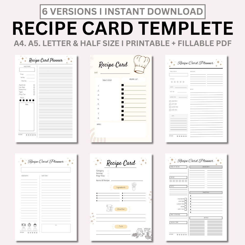 RECIPE CARD TEMPLETE, Recipe Book, Blank Recipe Page, Recipe | Inspire ...