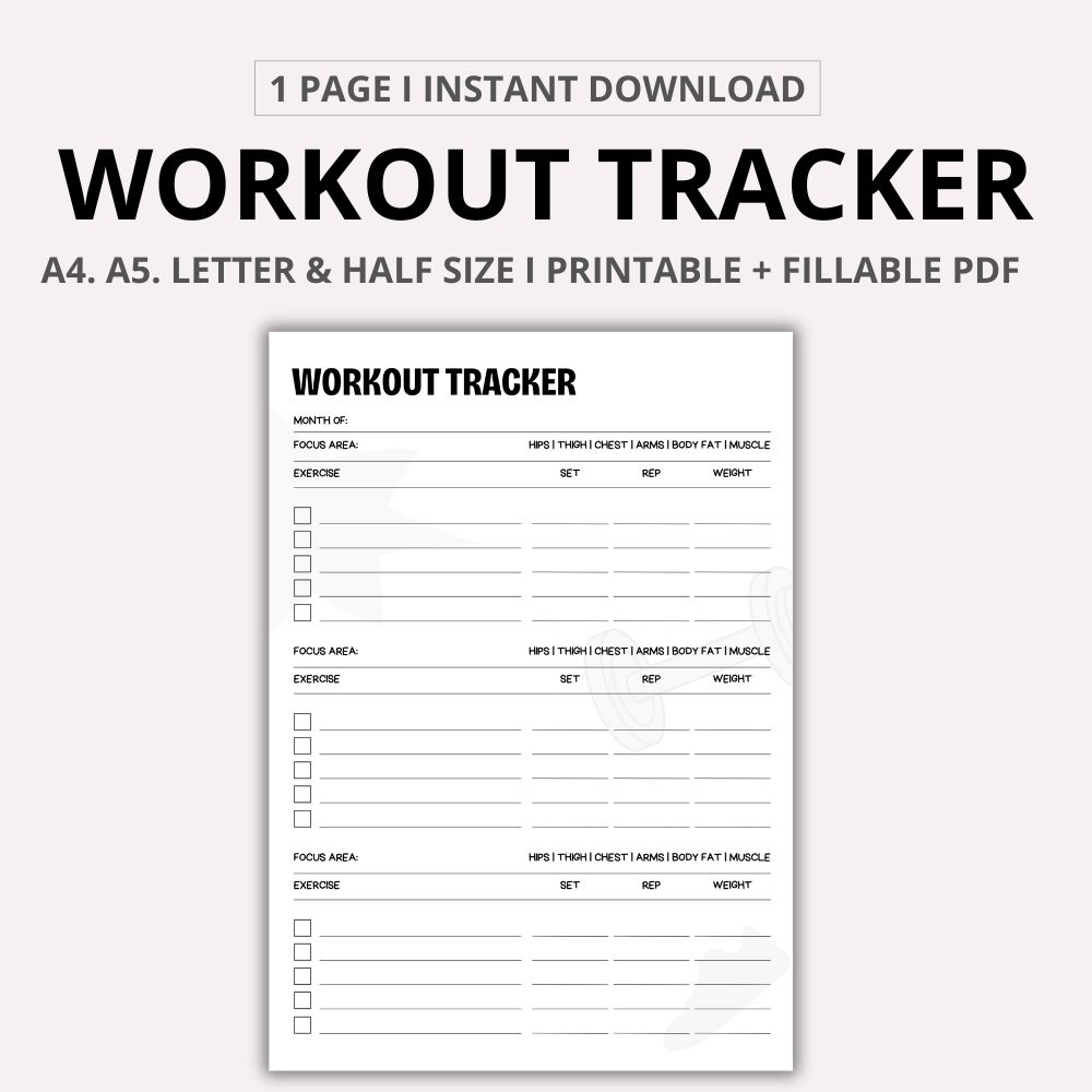 Workout Tracker Printable, Daily Exercise Log, Fitness Journ | Inspire ...