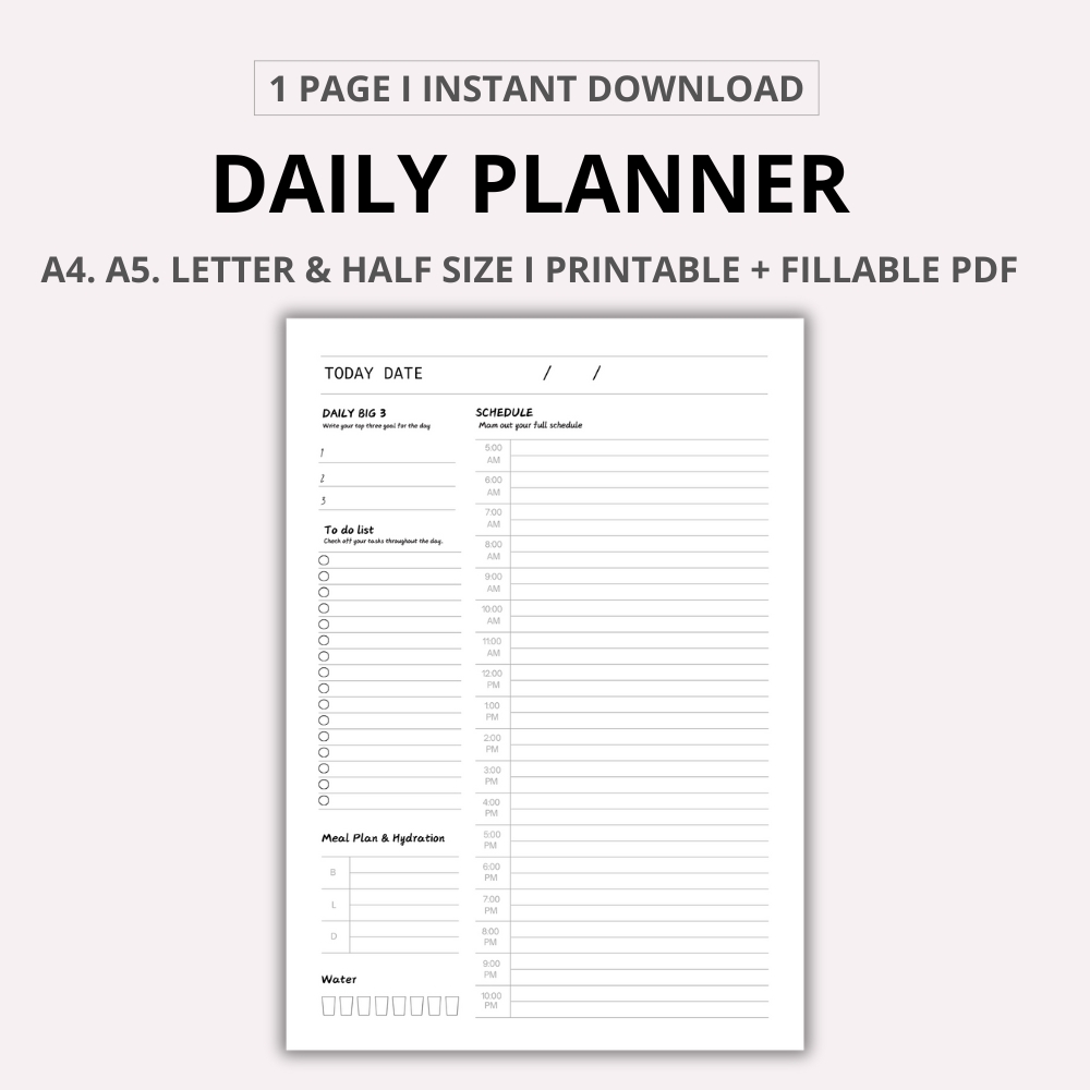 PRINTABLE DAILY PLANNER | Printable Productivity Day Planner | Inspire ...