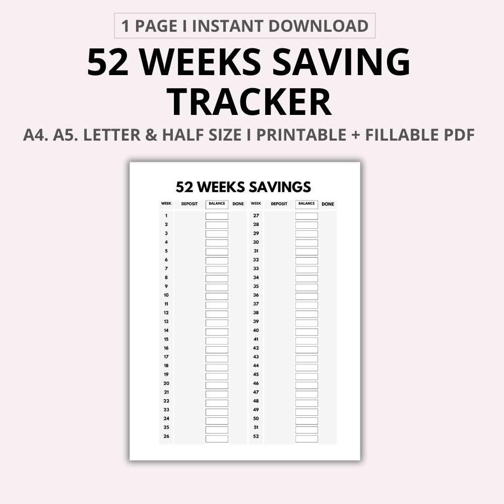 52 Weeks Saving Tracker Printable | Financial Planner | Year | Inspire ...