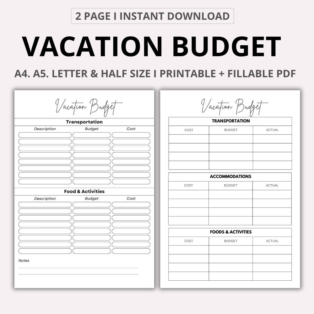 Vacation Budget Planner 2024 Printable | Travel Finance Trac | Inspire ...