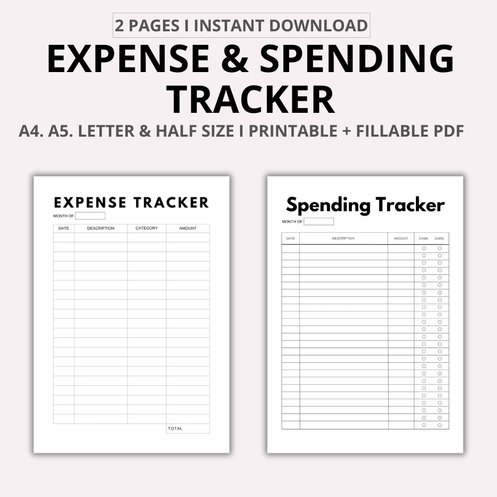 Expense & Spending Tracker Printable PDF for Budgeting & Fin | Inspire ...