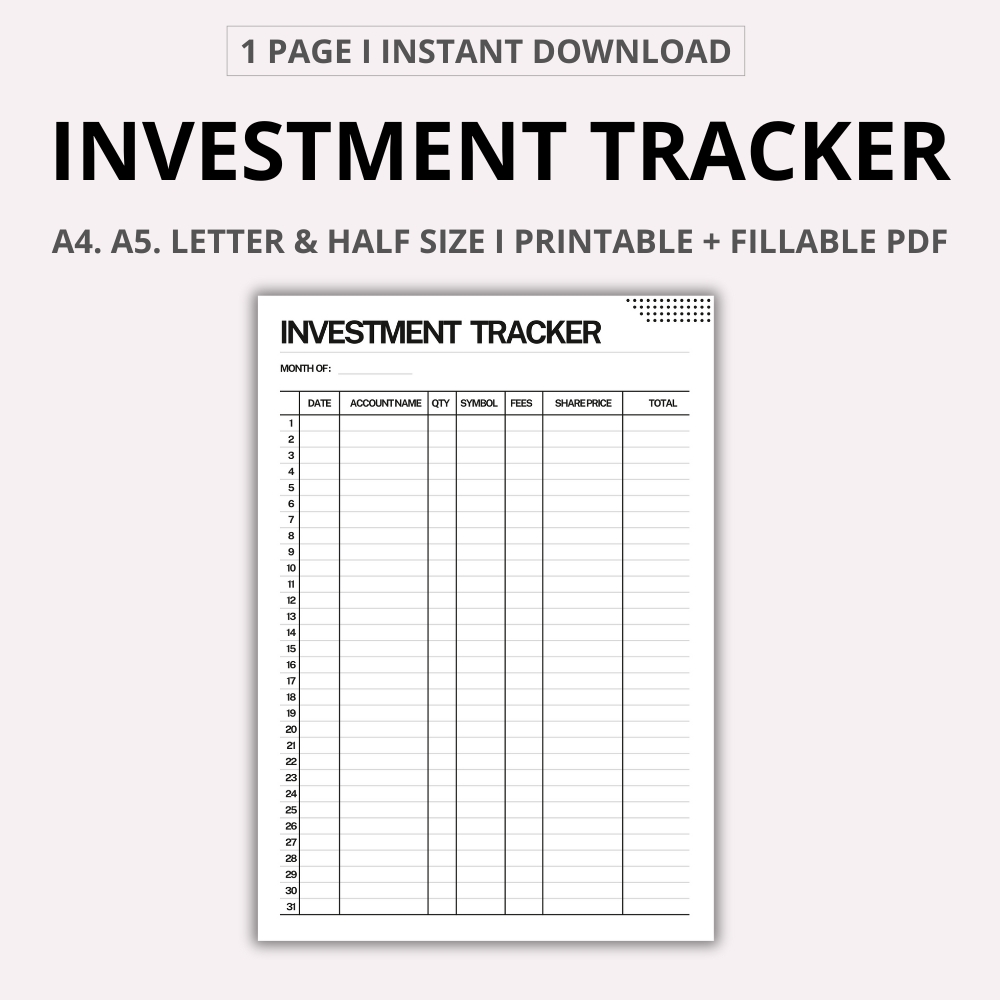 Investments Portfolio Tracker Printable | Stock Purchase Log | Inspire ...