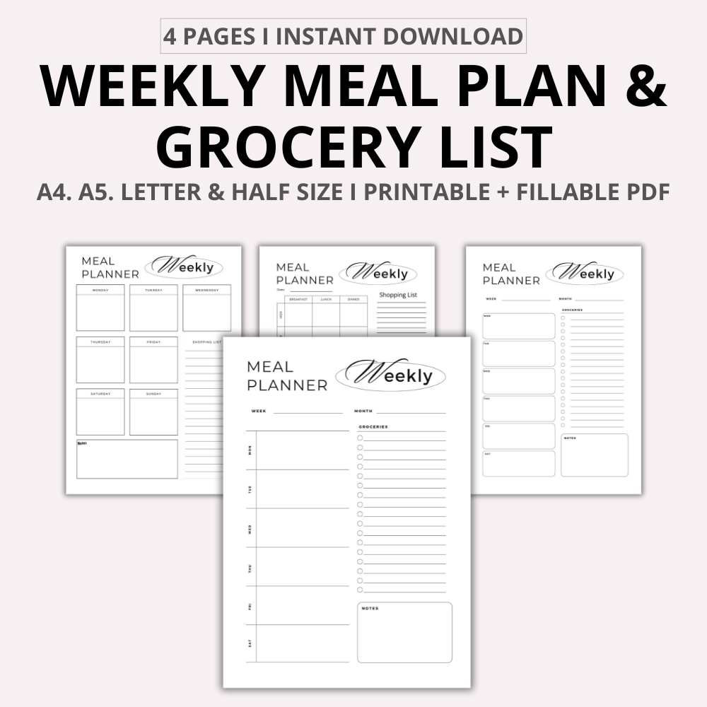 Weekly Meal Planner with Grocery List Printable Template, 7 | Inspire ...