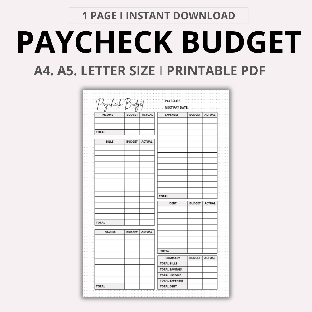 Paycheck Budget Planner Template | Printable PDF for Simple | Inspire ...