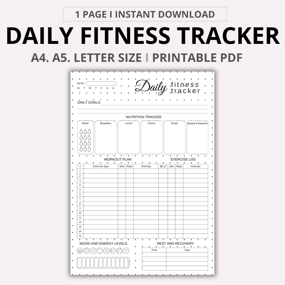 Daily Fitness Tracker | Printable PDF for Health and Wellnes | Inspire ...